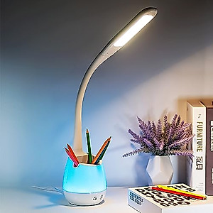 Donewin Rechargeable LED Desk Lamp with Color Changing Light, Pen and Phone Holder - Perfect Study and Reading Lamp for Kids, Teens, and Students - Great Gift for College Dorm Rooms