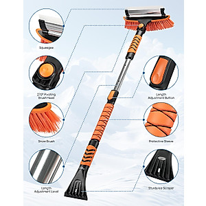 JOYTUTUS 41.5IN Extendable Snow Brush and Ice Scraper, 270°Pivoting Snow Scraper Brush for Car Windshield, Telescoping Ice Scraper, Foam Grip, Heavy Duty Snow Remover for Cars, Trucks, SUV (Orange)