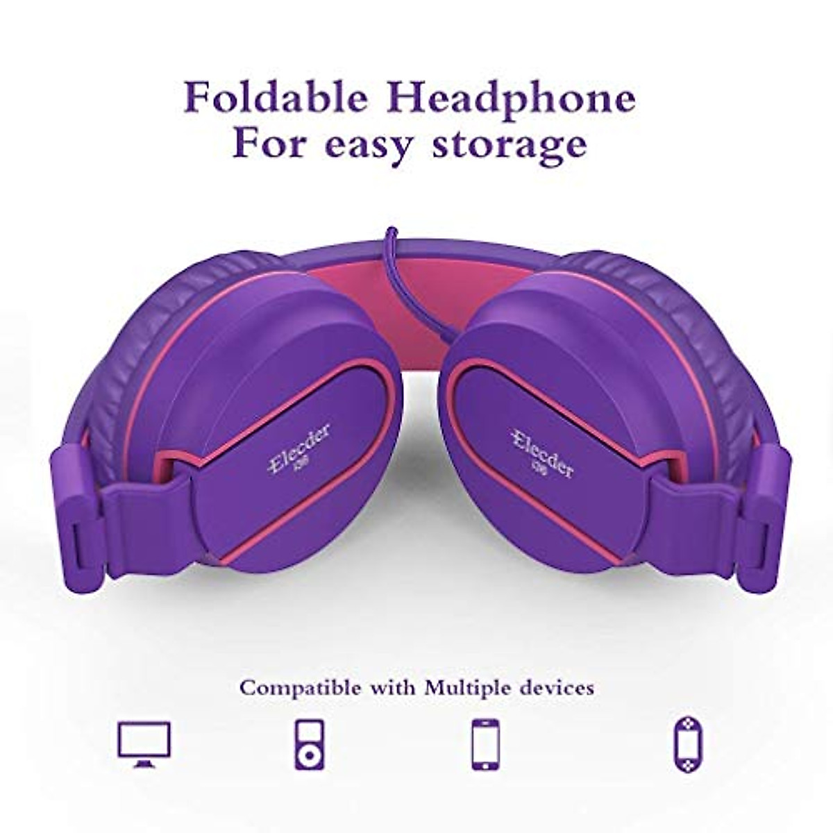 ELECDER Kids Headphones Children Girls Boys Teens Foldable Adjustable On Ear Headphones 3.5mm Jack Compatible Cellphones Computer Kindle MP3/4 Airplane School Tablet
