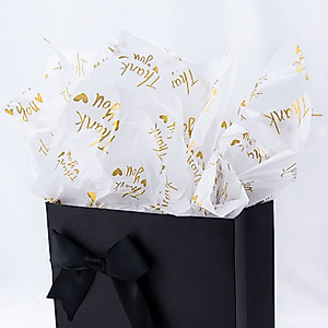 MR FIVE 30 Sheets White with Gold Thank You Tissue Paper Bulk,20" x 28",Thank You Tissue Paper for Packaging,Gift Bags,Gold Gift Wrapping Tissue for Graduation,Birthday,Thanksgiving