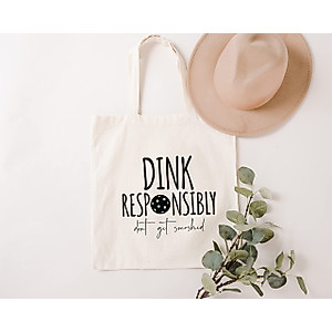 Pickleball Lightweight Canvas Tote, Market and Grocery Bag - Gift for Him or Her - Pickle Ball Gift - Retirement - Christmas - Mothers Day - Fathers Day - Birthday (Dink Responsibly Tote)