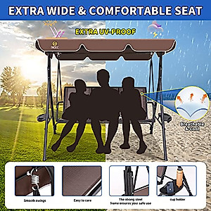 Nice C Patio Swing, Porch Swing Bench, Canopy Glider, with Adjustable Tilt, Three Seat (Brown)
