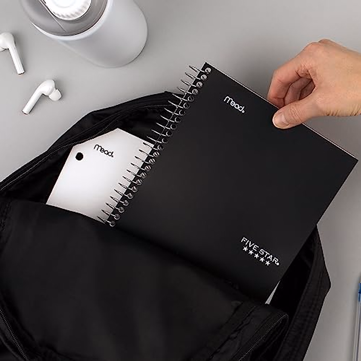 Five Star Small Spiral Notebook, 2 Subject, College Ruled Paper, 9-1/2" x 6", 100 Sheets, Black (72285)