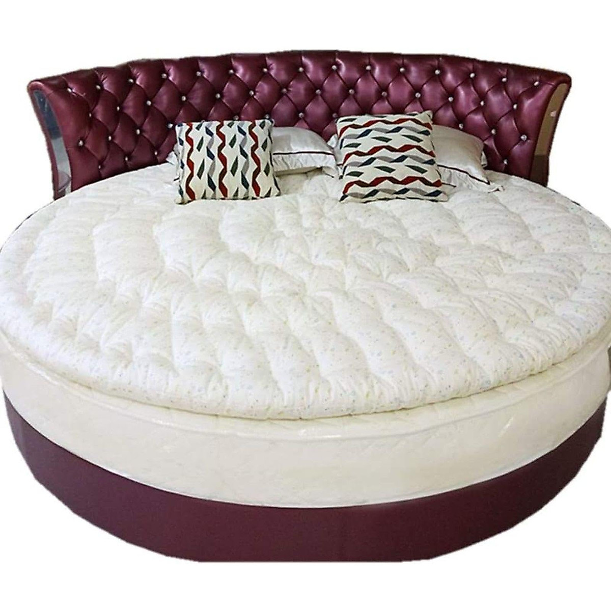 NURCIX Luxurious Quilted Round Mattress Topper, Enhance Your Sleep with Solid Color Cover and Premium 100% Cotton Fill Weight 3KG,White-Diameter:180cm(71inch)