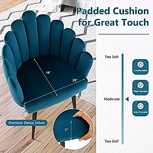 Giantex Modern Mid-Century Dining Chair - Cute Velvet Armchair with 16” High Back, 330lb Capacity, Accent Upholstered Arm Dining Chairs for Bedroom, Living Room, Small Space, Teal Blue