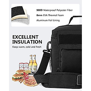 Insulated Lunch Bag for Men, Tactical Men Lunch Box Leakproof Meal Prep Lunch Cooler Bag with Shoulder Strap, Water Resistant MOLLE Reusable Adult Large Lunch Bags for Work Office Travel, Black