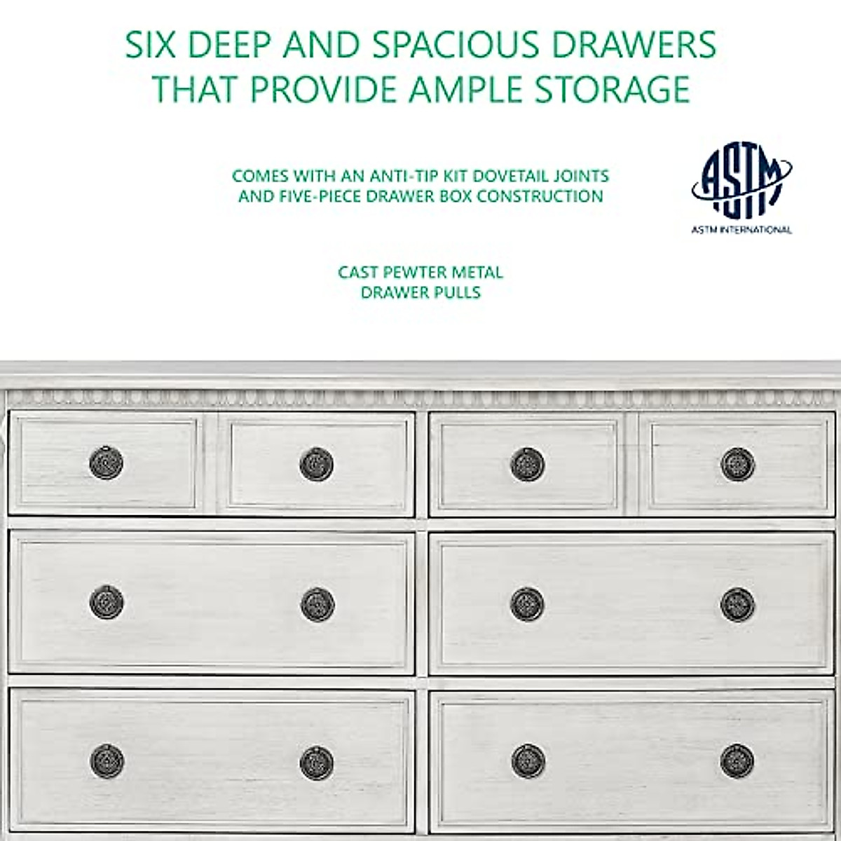 Evolur Julienne 6 Double Dresser, Antique Grey Mist , 54x20.30x33 Inch (Pack of 1)