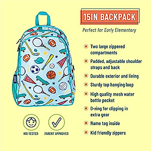Wildkin 15-Inch Kids Backpack for Boys & Girls, Perfect for Early Elementary, Backpack for Kids Features Padded Back & Adjustable Strap, Ideal for School & Travel Backpacks (Team Spirit)