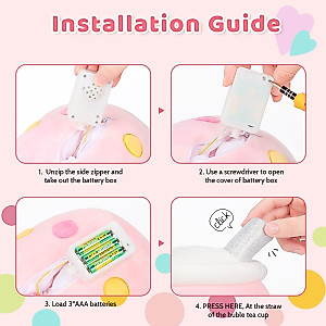 AIXINI Light up Boba Stuffed Plush Bubble Tea Pillow with LED Colorful Pearls Night Lights Glowing Super Soft-Pink,13.7''