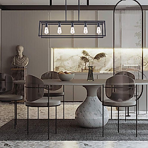 Sivilynus 5 Lights Island Lighting Black Dining Room Chandelier Farmhouse Hanging Light Fixture Modern Kitchen Island Linear Lighting Farmhouse Chandelier for Bar Restaurant