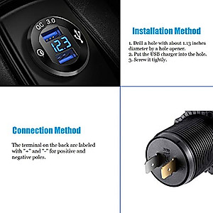 YONHAN 12V USB Outlet Quick Charge 3.0 Dual USB Charger Socket, USB Cigarette Lighter Socket with LED Voltmeter, Waterproof Aluminum Car Charger Adapter DIY Kit for Car Marine Truck Golf Cart RV, etc.