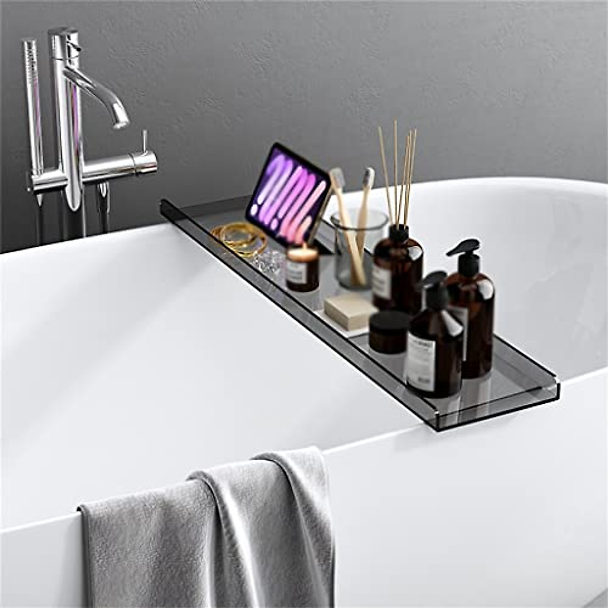 QUANJJ Gray Acrylic Rack Bathroom Bathtub Rack Bath Mobile Phone Partition Storage Tray