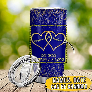 Wassmin Personalized Couple Tumbler 20oz 30oz Forever & Always Couples Tumblers Coffee Travel Mug Cup Custom Gifts For Wife Husband Boyfriend Girlfriend Birthday Christmas Valentines Presents (Navy)