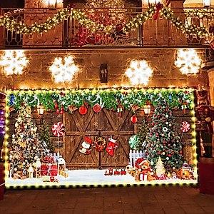 Newwiee Christmas Garage Door Decorations Garage Door Banner with LED Light String 6.07 x 13.12ft Large Garage Door Cover Christmas Backdrop Decoration for Xmas Holiday Winter Party (Winter Theme)