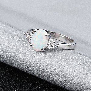 Mosaicc Rings for Women Stone Opal Round Opal Hand White Ring Women's Exquisite Ring Valentines Day Gifts for Him Her Engagement Party Birthday Proposal Present