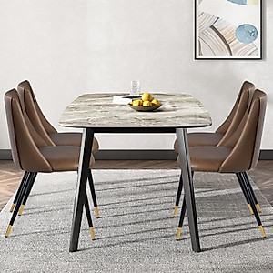 FurnitureR Dining Chairs Set of 2 Modern Upholstered Accent Chairs with Soft Seat/Metal Legs Kitchen Side Chairs for Kitchen Dining Room Waiting Reception Room, Faux Leather, Brown