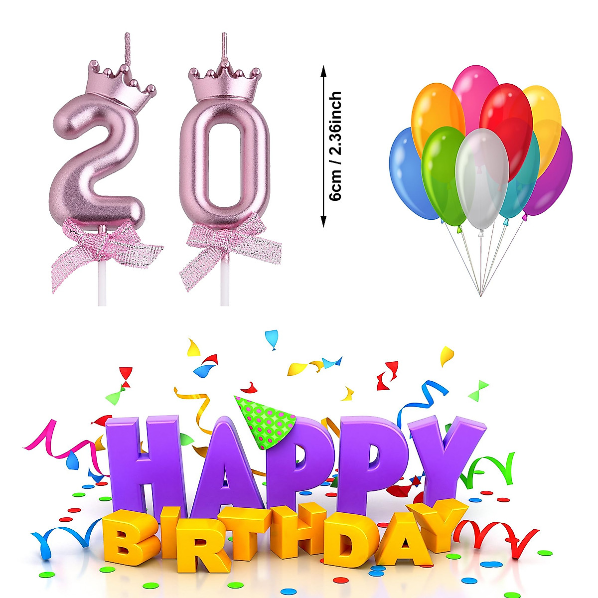 VSHILI 20th Birthday Candles, Rose Gold 20 Year Old Number Birthday Candles for Men Women, Happy Birthday Party Cake Topper Decoration Gifts for 20th Wedding Anniversary Celebration