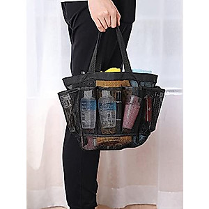 Shower Caddy, 7 Pockets Mesh Shower Bag Storage Essentials Shower Caddy with Handle, Large Capacity Separate Compartment for Dorm College Gym Camping Bathroom(Black)