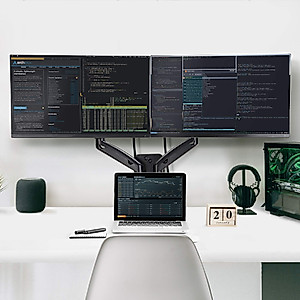 AVLT Dual 17"-32" Monitor Wall Mount fits Two 19.8 lbs Flat/Curved Computer Monitor Full Motion Height Swivel Tilt Rotation Adjustable Monitor Arm - VESA/Cable Management