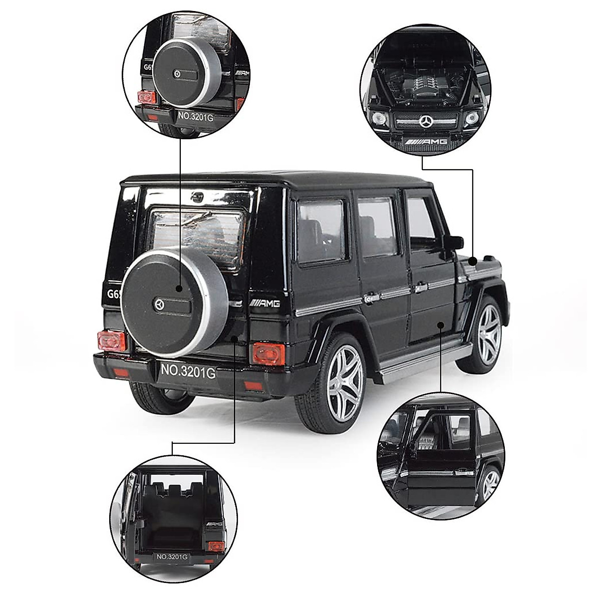 iLooboo Alloy Collectible Black Benz G65 AMG Toy Car Model Pull Back Die-Cast Vehicle with Lights and Sound