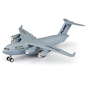 EDUKiE 1400 Scale Die Cast Metal Transport Airplane Model with Pull Back Action and Music and Light for Kids