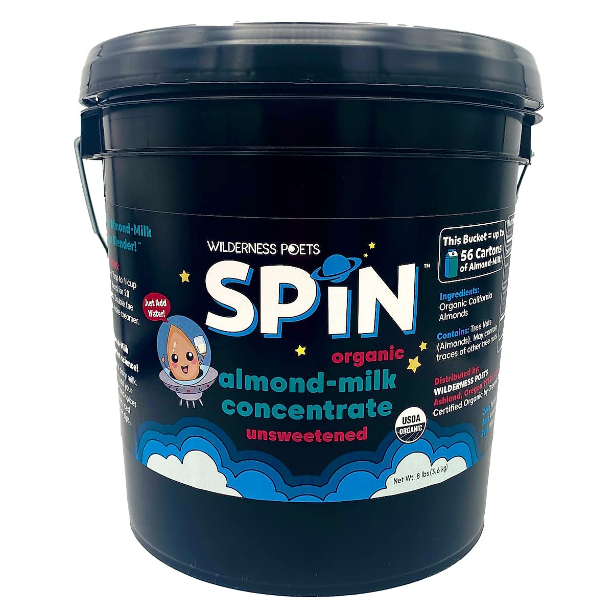 Wilderness Poets SPiN, Organic Almond Milk Concentrate (Unsweetened) - (1 gallon - 8 Pound) - 228 Servings - Make Almond Milk or Non-Dairy Creamer for Coffee, Tea, Lattes, Smoothies and Vegan Desserts (128 Ounce - 8 Pound)