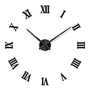 Fansipro Modern DIY Large Wall Clock Big Watch Decal 3D Sticker Roman Numerals Home Decor, Clock Tray Size: 12CM, Black