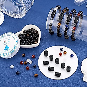 FASHEWELRY 236Pcs Natural Black Onyx & Agate Beads 8mm Round Gemstone Loose Beads with Elastic Crystal Thread DIY Gemstone Bracelet Making Kits for DIY Bracelet Necklaces Jewelry Making
