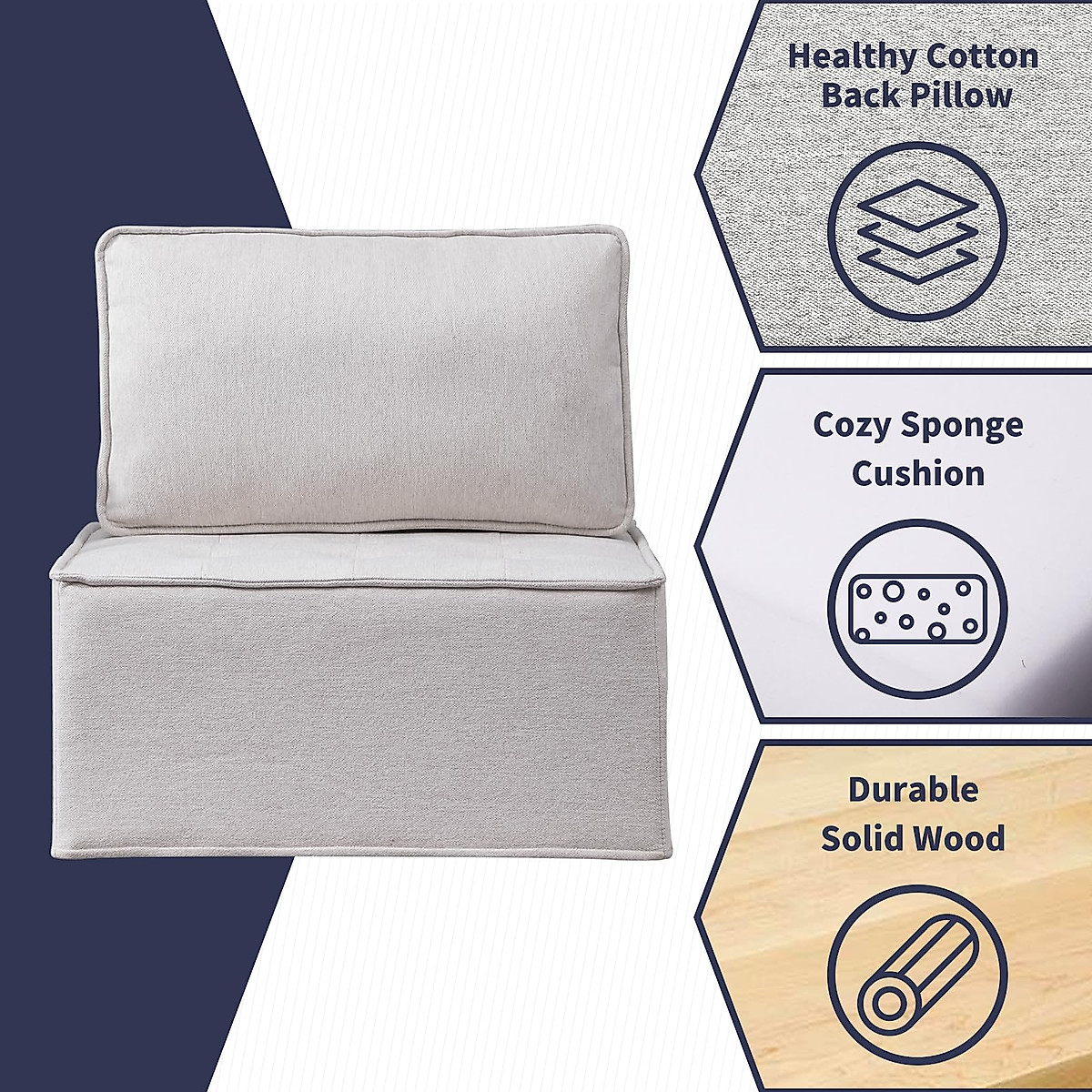 PUREMIND Convertible Modular Sectional Sofa, L Shaped 3-Seat Upholstered Couch with Chaise Lounge for Living Room/Bedroom/Apartment, Beige