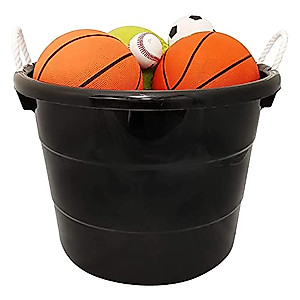 Homz 18 Gallon Plastic Multipurpose Utility Storage Bucket Tub with Strong Rope Handles for Indoor and Outdoor Use, Black, (2 Pack)