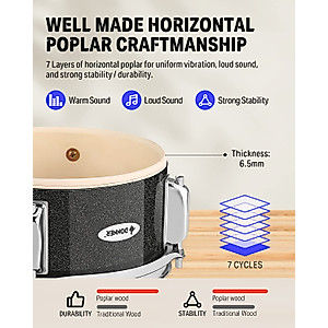 Kid Drum Sets-Donner 5-Piece for Beginners, 14 inch Full Size Complete Junior Drum Kit with Adjustable Throne, Cymbal, Hi-Hat, Pedal & Drumstick, Metallic Black