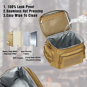 ATRIPACK Lunch Box for Men, Tactical Lunch Bag MOLLE Webbing Leakproof Insulated Large Lunch Cooler Women Adult Meal with Adjustable Shoulder Strap Durable Lunch Pail (Brown)