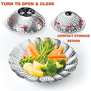 Two-Pack Vegetable Steamer Baskets (Two Sizes) Folding Expandable Steamer Inserts for Instant Pot Accessories, Safety Tool, Stainless Steel, Pressure Cooker, Pot in Pot, Food Steamer Cooking