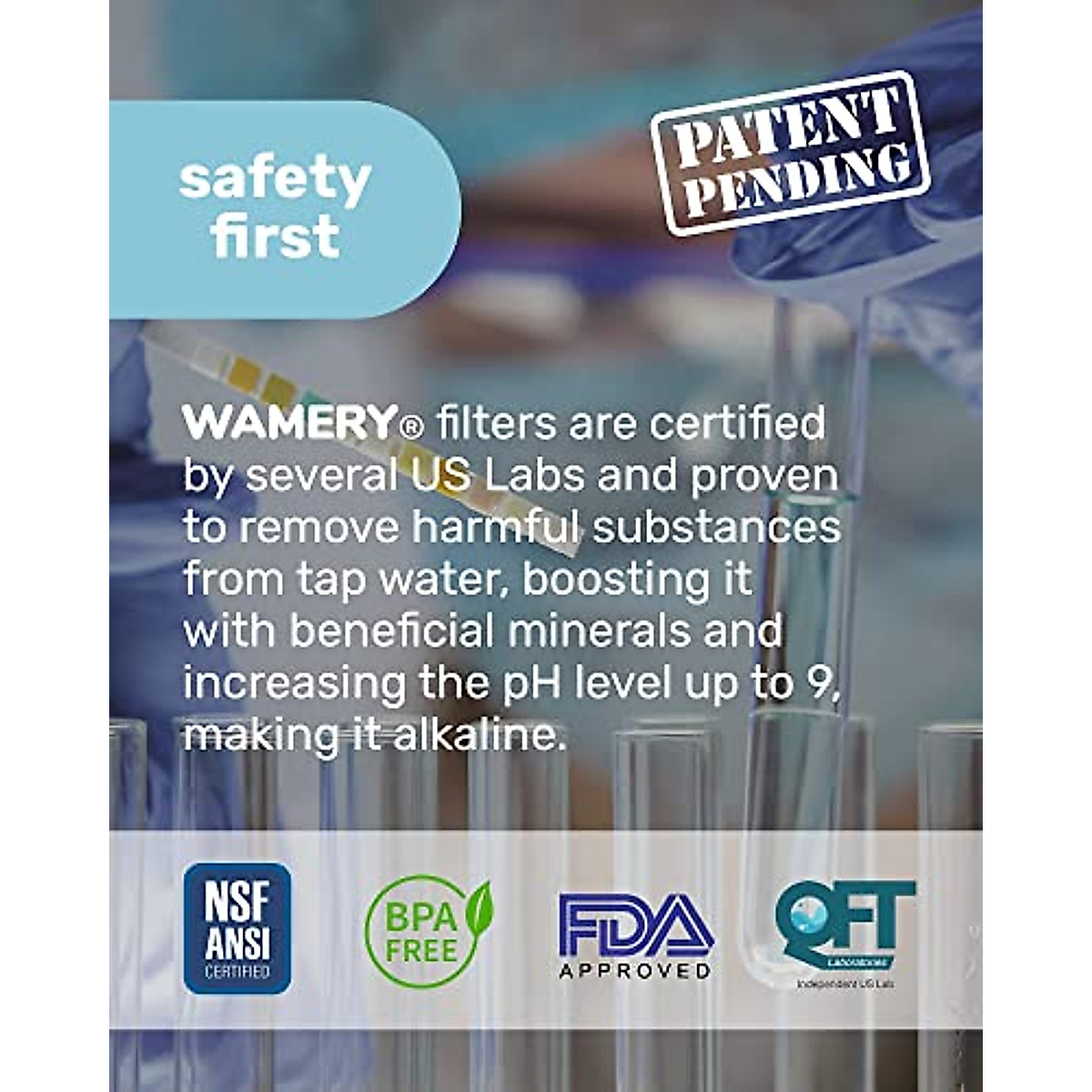 WAMERY Certified Alkaline Water Filter Replacement Fits Brita and Wamery Pitcher Cartridges 3-Pack, Increases Water pH.