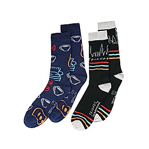 Hyp Friends TV Show All Over Print and Striped Pattern Men's Crew Socks 2 Pair Pack