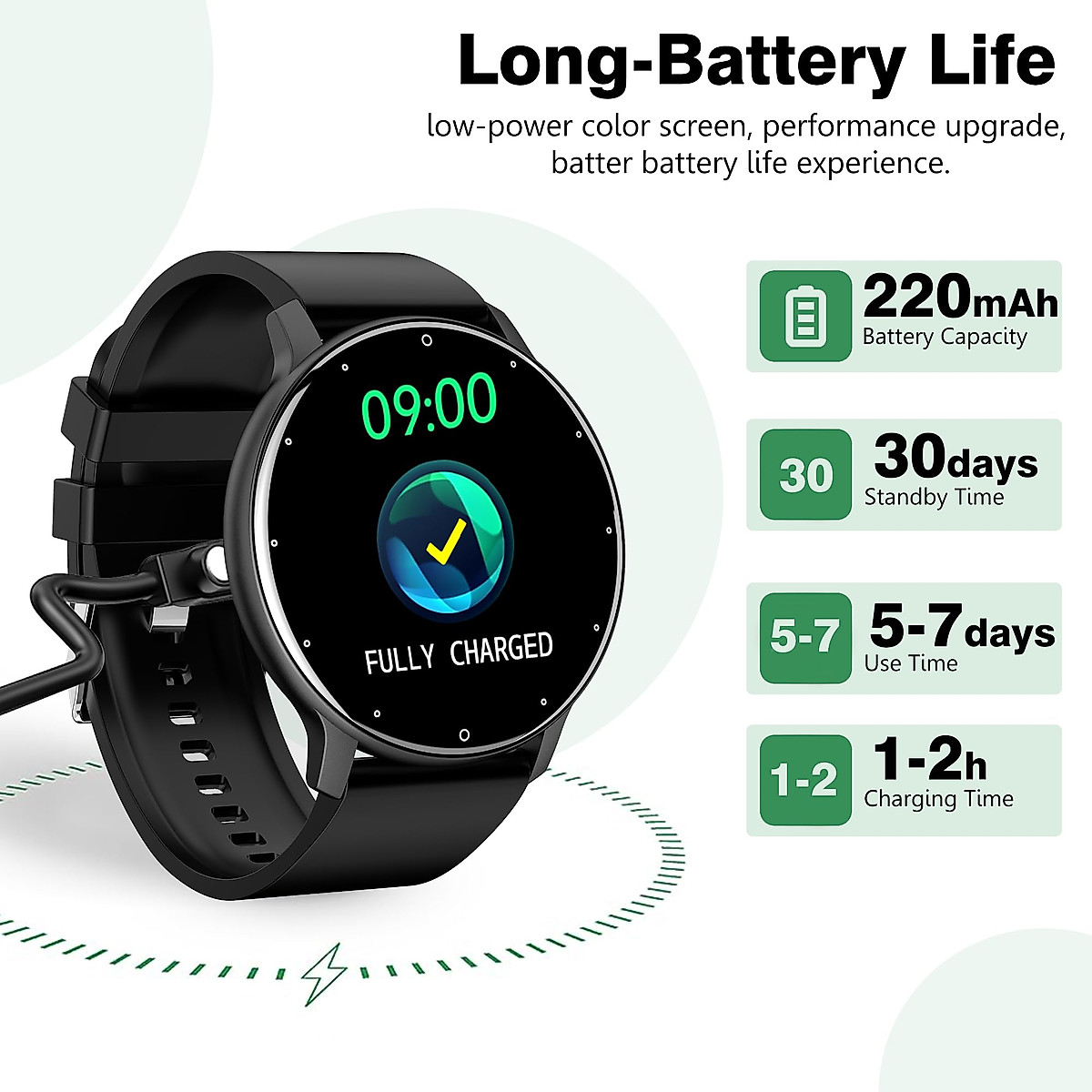 Smart Watch, 1.28'' Smart Watches for Men Women with Meassage Notification, Heart Rate Monitor Sleep Monitor, Step Calories Counter, Activity Trackers and Smartwatches for iOS Android Phones, Black