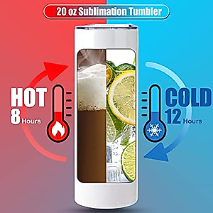 GRAUERHUND 12 Pack 20 oz Sublimation Tumblers Set Skinny Straight Double Walled Stainless Steel Blank Tumbler Bulk with Lid, Straw, DIY Stickers, Shrink Wrap, Rubber Base, Tape for Sublimate