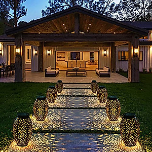 GOODME Solar Lanterns Outdoor 2 Pack Solar Garden Lanterns Waterproof,Great Gift Ideal,LED Hanging Lanterns Solar Powered Decorative Retro Metal Lights for Table Patio Yard Pathway