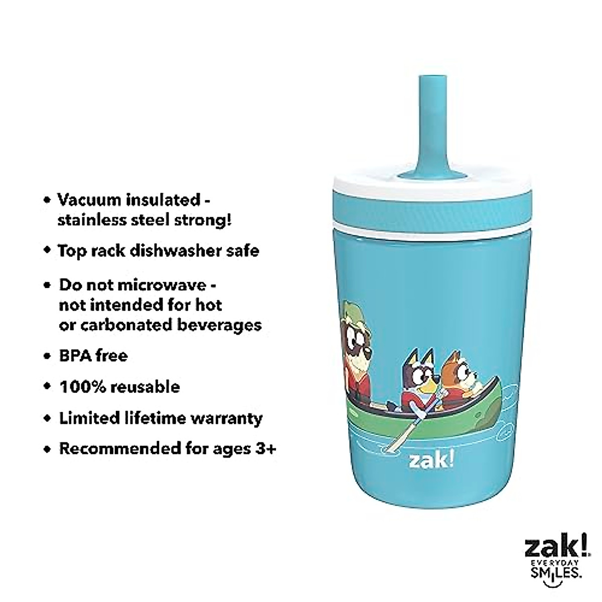 Zak Designs Bluey Kelso Toddler Cups For Travel or At Home, 12oz Vacuum Insulated Stainless Steel Sippy Cup With Leak-Proof Design is Perfect For Kids (Bluey, Bingo, Grandad Mort)