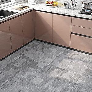 FunStick 15 Pack Vinyl Flooring Peel and Stick Floor Tile Bathroom Waterproof 12x12In Grey Stick on Flooring Tiles for Kitchen Bedroom Grey Laminate Flooring Removable Sticky Linoleum Carpet Tiles