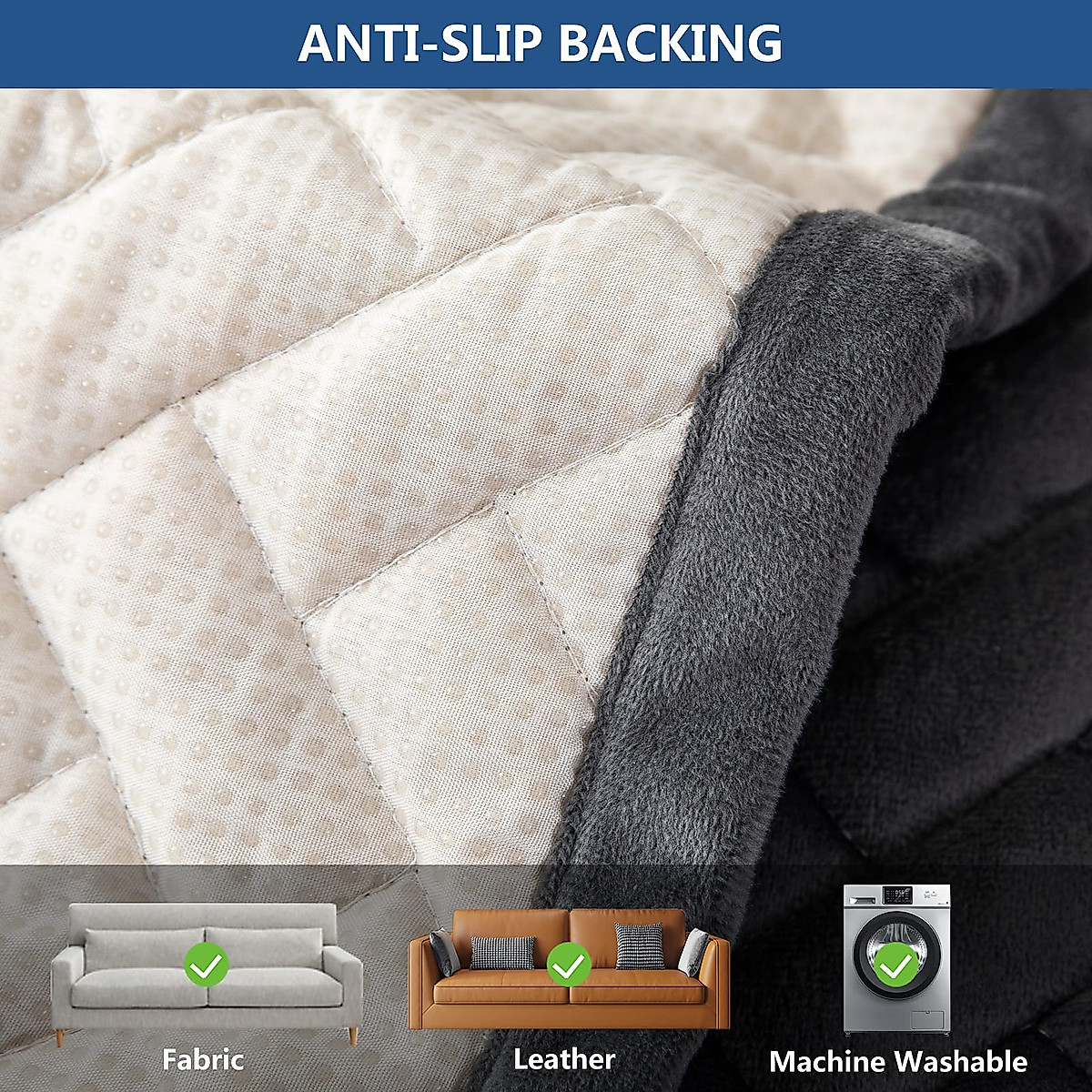 Eismodra Couch Cover,Sofa Cover,Armrest Covers,Backrest Covers,Anti-Slip Armchair Slipcovers for Dogs Cats Pet Loveseat Recliner Leather L Shaped,Dark Gray 28 x 28 Inches (Only 1 Piece)