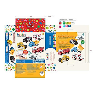 Battat – Miniature Toy Cars – 6Pcs Wooden Minis – Classic Rescue & Construction Vehicles – Steamroller, Dump Truck – 3 Years + – Wooden Vehicles Set 2