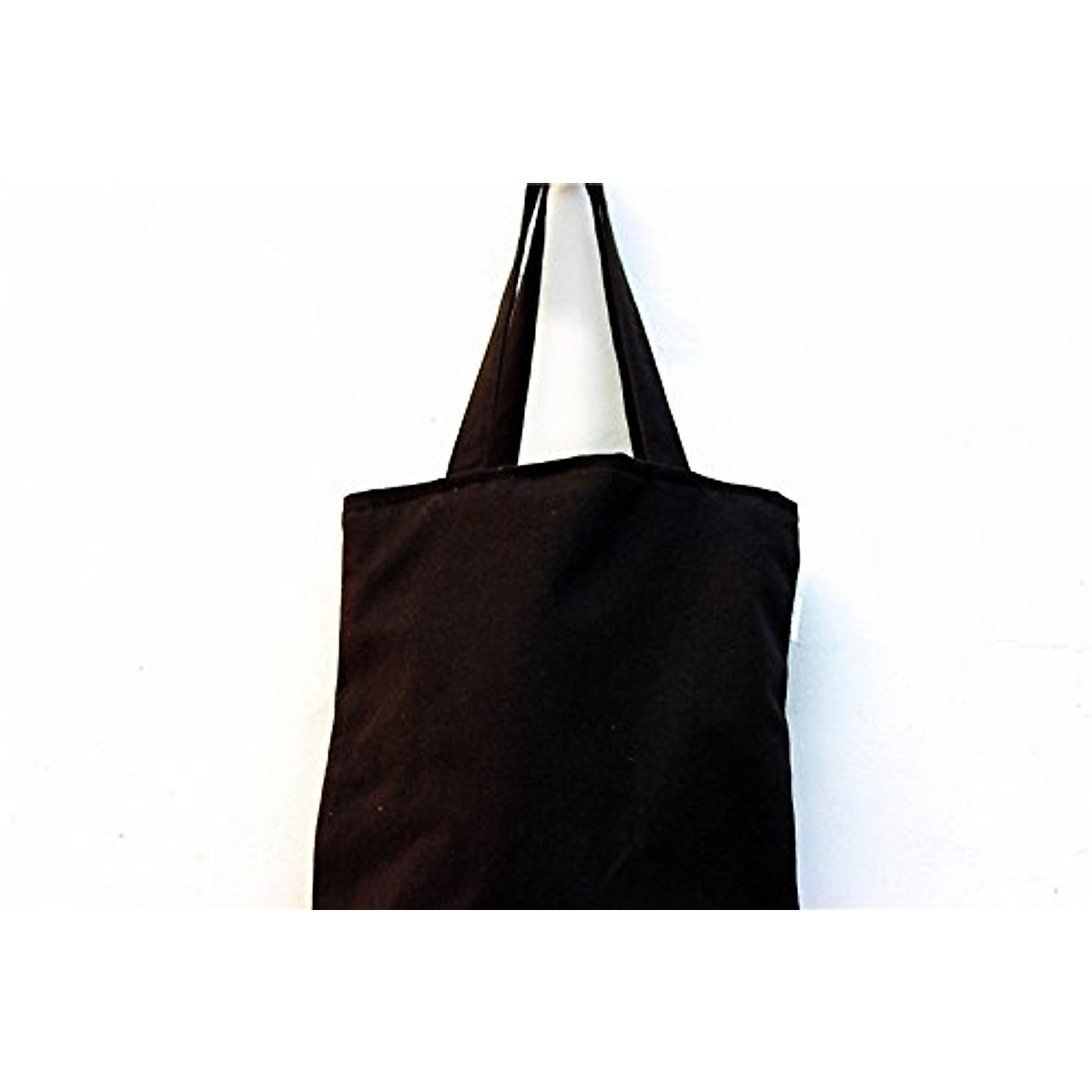 Nuni Unisex DIY Plain Solid Black Canvas Tote Bag, Black/ Zip Closure, Medium