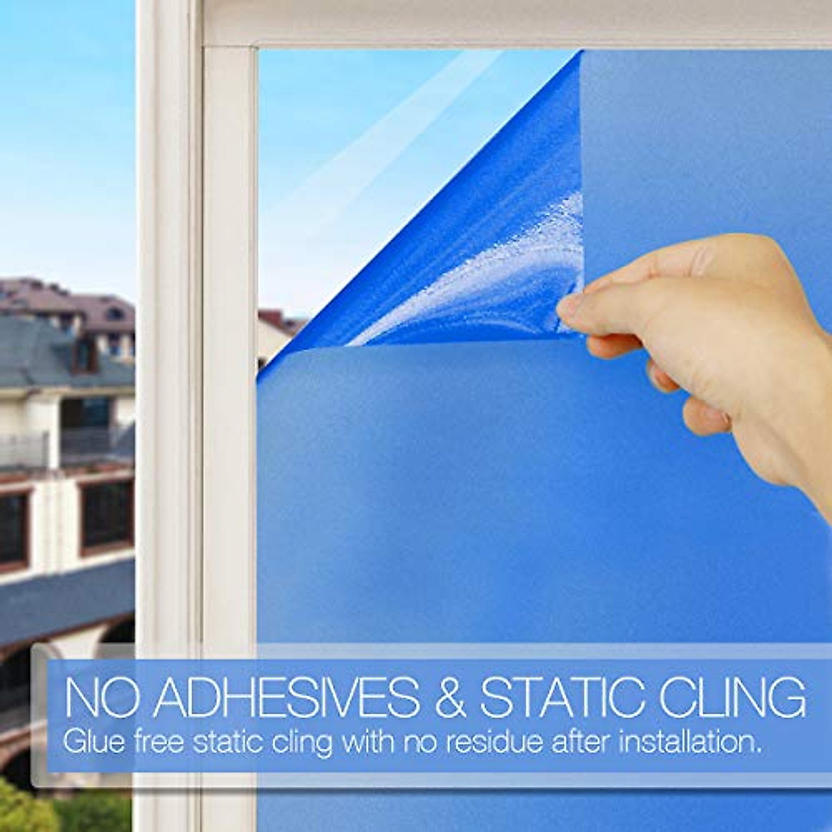 HIDBEA Frosted Window Privacy Film - Non Adhesive Static Cling Glass Stickers Sun UV Blocking Heat Control Door Covering Decals for Home Office(17.5 x 78.7 Inch, Frosted Blue)