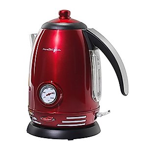 Nostalgia RWK150 Stainless Steel Electric Water Kettle, Holds 1.7 Liters, Auto-Shut Off & Boil-Dry Protection, 360-Degree Rotating Base, Water Level Indicator Window, Perfect For Tea, retro red