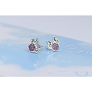 Mouse Stud Earrrings 925 Silver Sparkling Mini Mouse with Fashion Cubic Zirconia for Women Birthday Gift
