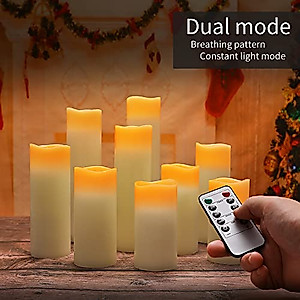Baleid Flameless Candles Battery Operated 4" 5" 6" 7" 8" 9" Set of 9 Ivory White Real Wax Pillar LED Candles with Remote Control, Cycling 24 Hours Timer