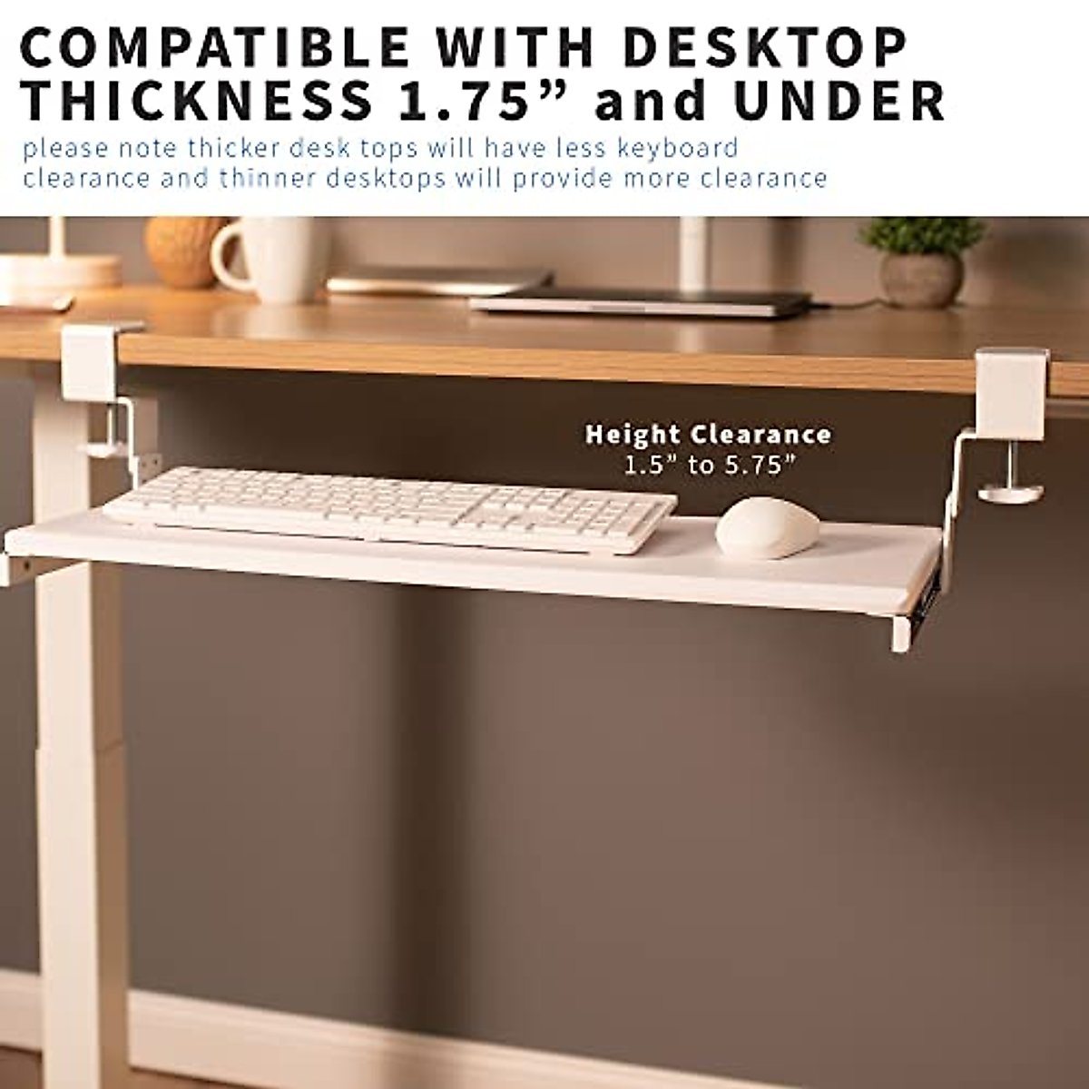 VIVO Large Height Adjustable Under Desk Keyboard Tray, C-clamp Mount System, 27 (33 Including Clamps) x 11 inch Slide-Out Platform Computer Drawer for Typing, White, MOUNT-KB05HW
