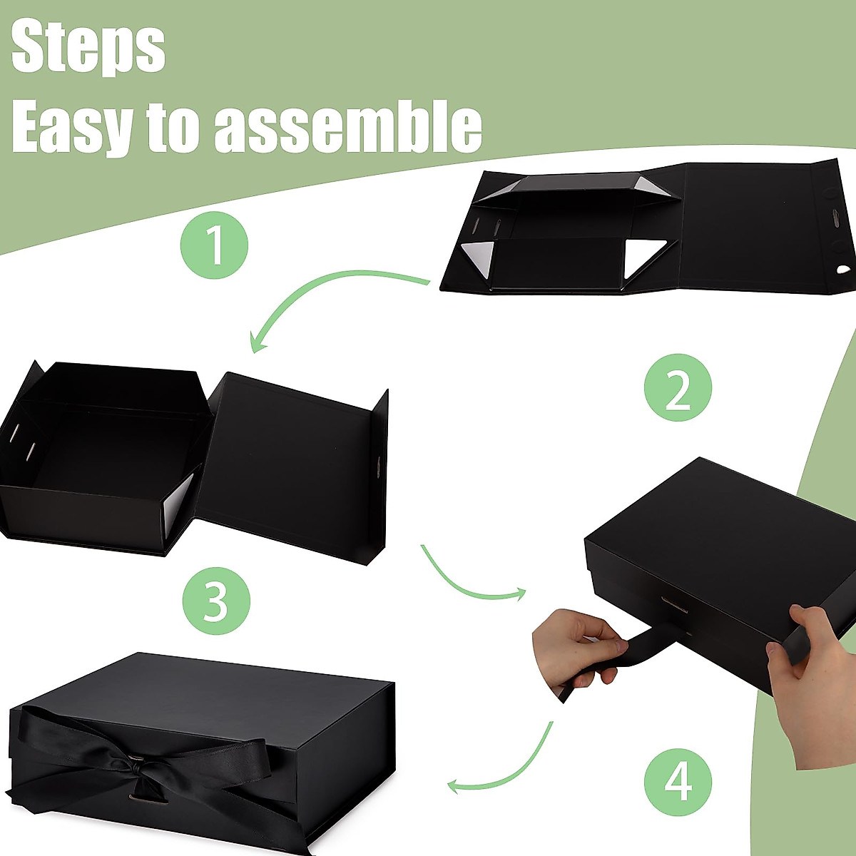 VGOODALL Black Gift Box,10.5 x 7.5 x 3.1 inches Gift boxes for Presents with Lids, Magnetic Closure Collapsible Groomsman Proposal Box with Ribbon Used for Halloween, Birthday, Anniversary Present