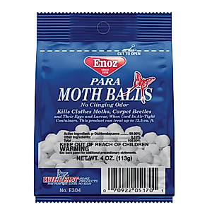 Enoz para Moth Balls, Kills Clothes Moths and Carpet Beetles, No Clinging Odor, Use for Storage, 4 oz